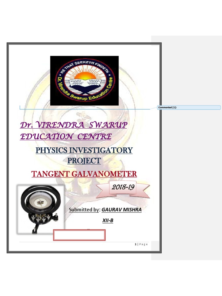 Physics Investigatory Project XII Tangent Galvanometer (1) Ok | PDF ...