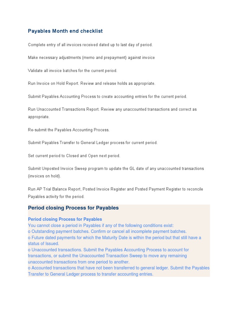 Payables Month End Checklist | Accounts Payable | Accounting