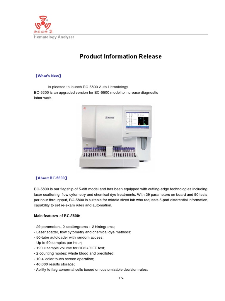 BC-5800 Data Sheet | PDF | Flow Cytometry | Computing
