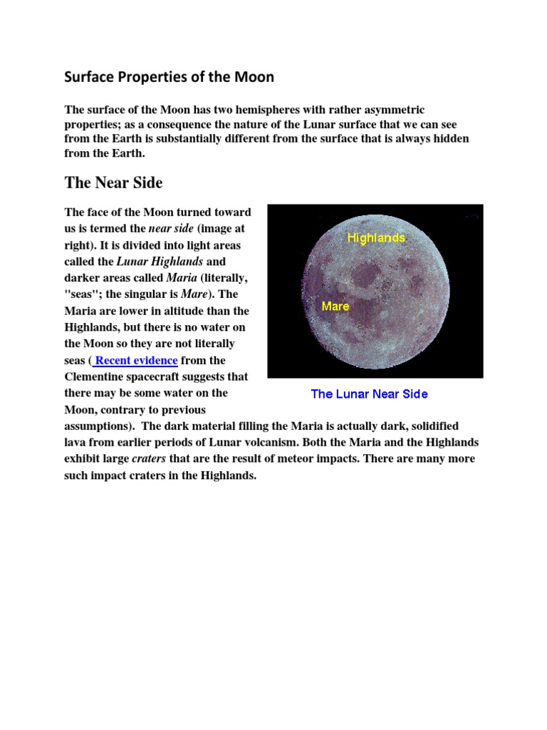 Surface Properties of The Moon | PDF | Moon | Impact Crater