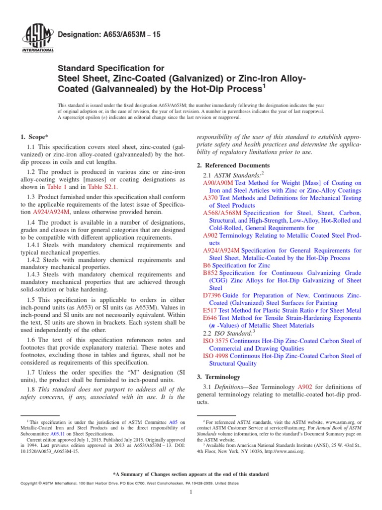 Astm A653 15 PDF | PDF | Sheet Metal | Steel