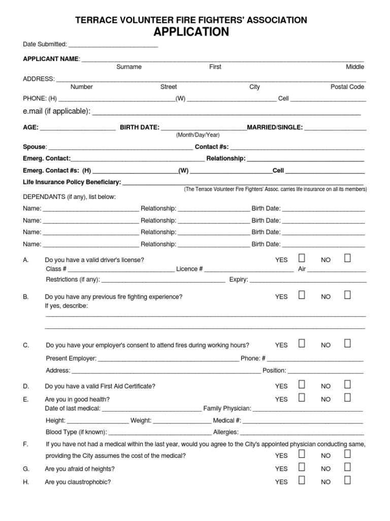 Volunteer Firefighter Application Form | PDF | Firefighter | Business