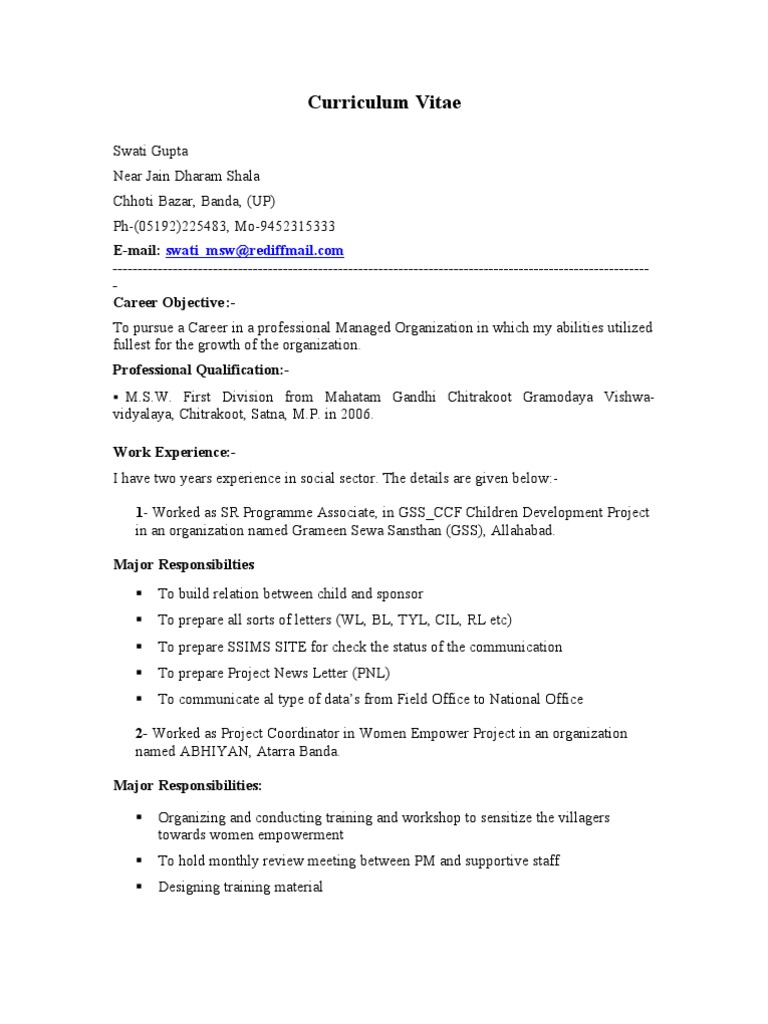 Swati Gupta Resume Pdf Psychology