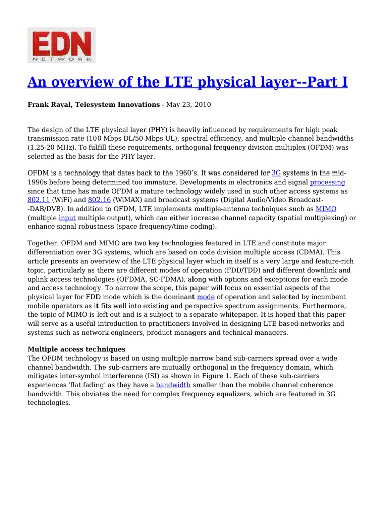 An Overview of The LTE Physical Layer Part I | PDF | Orthogonal ...
