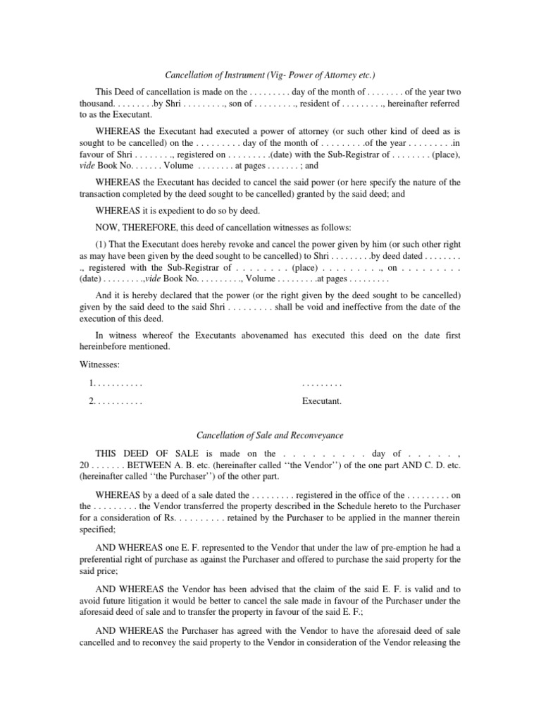 Cancellation of Instrument (Vig Power of Attorney Etc.) | PDF ...