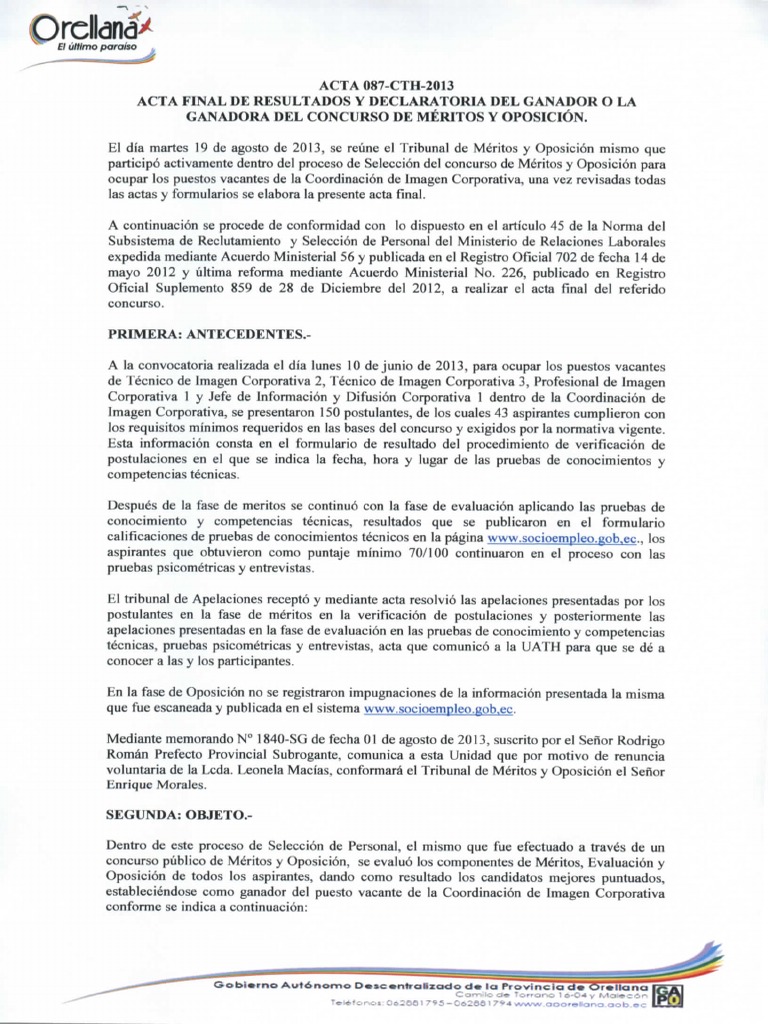 154 13123 Acta Declaratoria Ganador | PDF | Reclutamiento | Gestión de recursos humanos