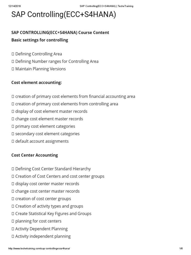 SAP S/4HANA Controlling Course Overview | PDF | Valuation (Finance) | Cost