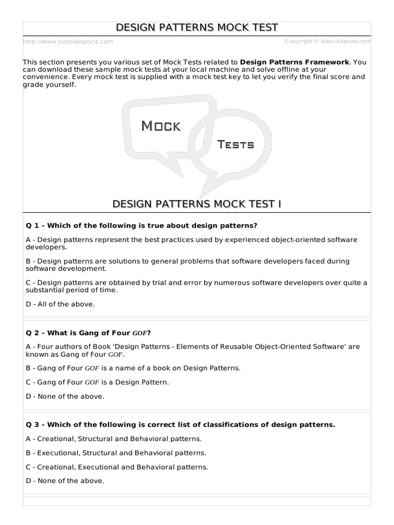 Design Pattern Mock Test I | PDF | Software Design Pattern | Class ...