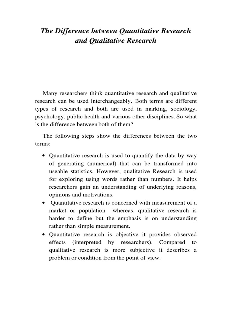 The Difference Between Quantitative Research and Qualitative Research ...