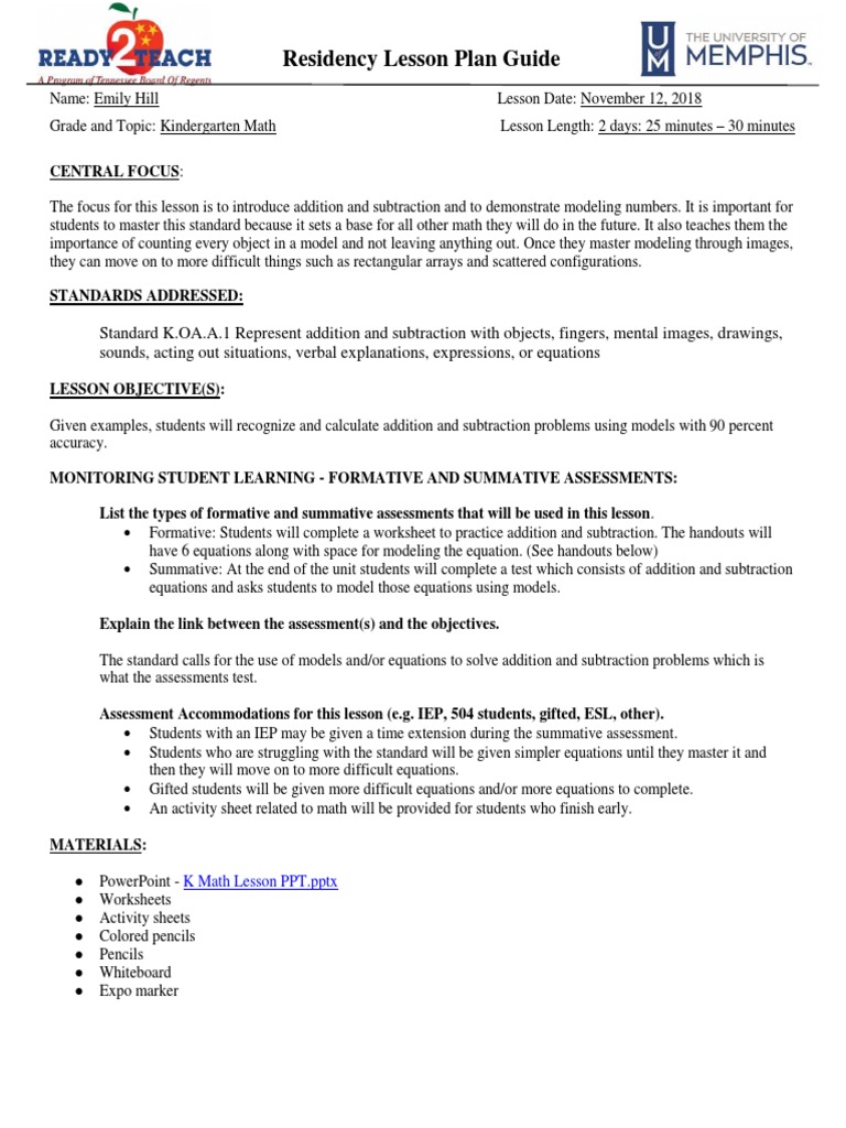 Residency Lesson Plan Guide | PDF | Educational Assessment | Lesson Plan