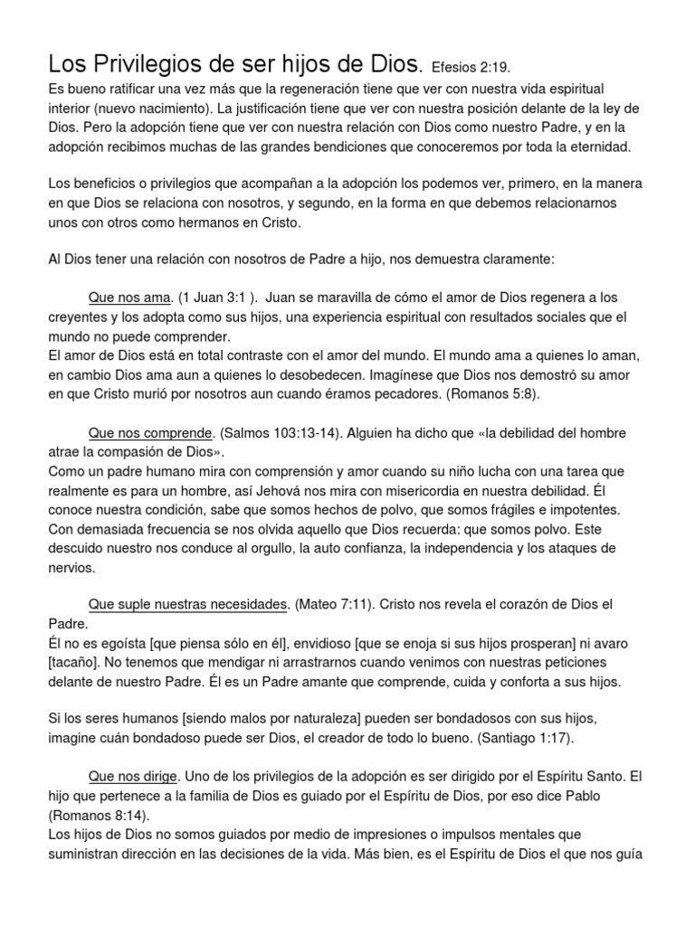 Los Privilegios de Ser Hijos de Dios | PDF | Amor | Dios