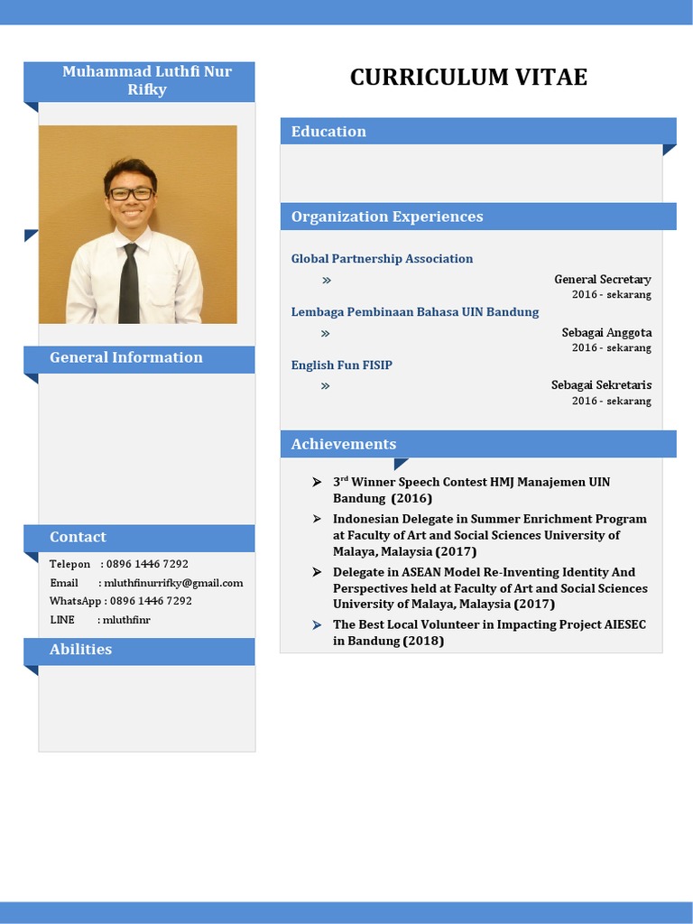 Curriculum Vitae: Muhammad Luthfi Nur Rifky Education | PDF
