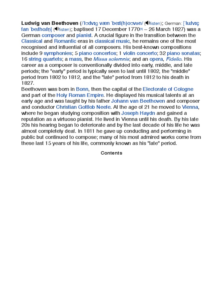 Beethoven Bio | PDF | Ludwig Van Beethoven | Performing Arts