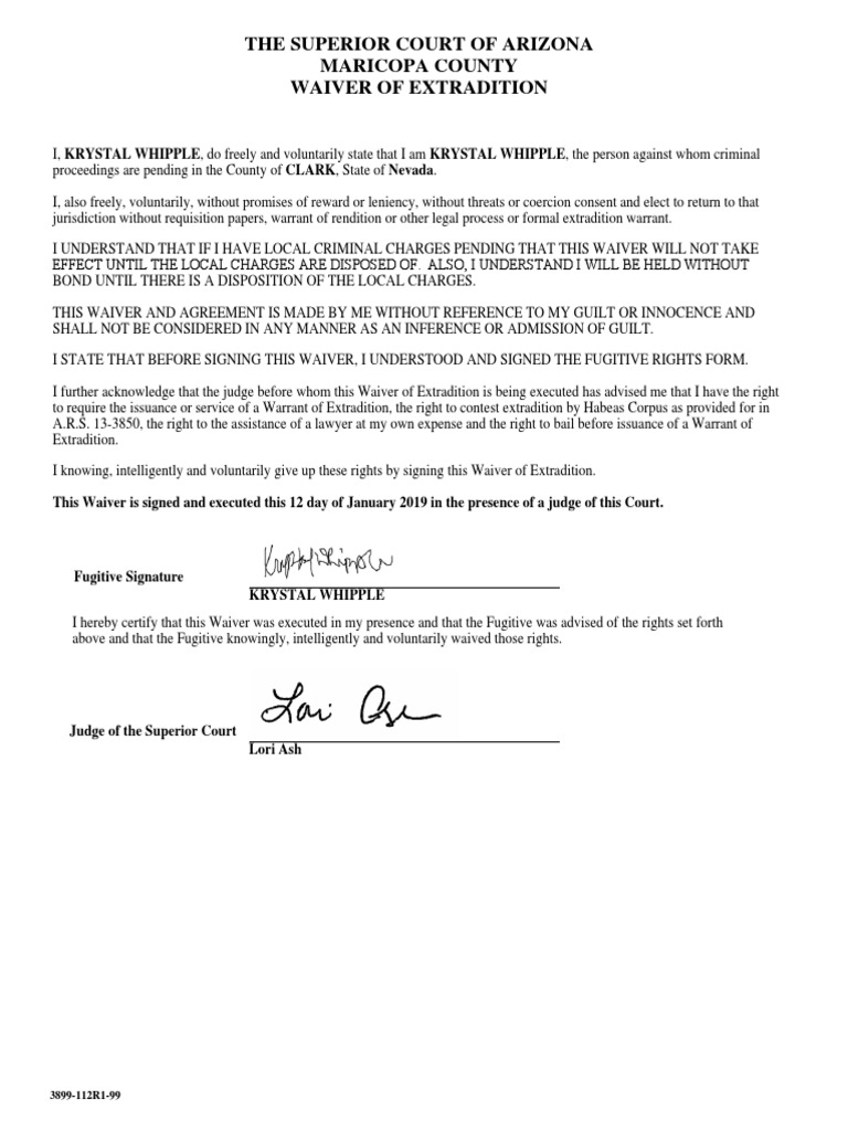 Pennsylvania Written Waiver Of Extradition Printable Form - Printable ...