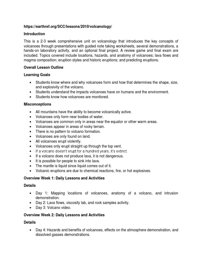 Volcano Lesson Plan | Download Free PDF | Volcano | Types Of Volcanic ...