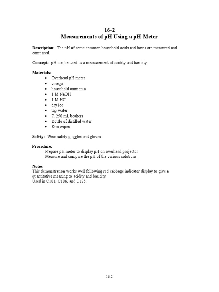 pH Measurement of Household Acids & Bases | PDF