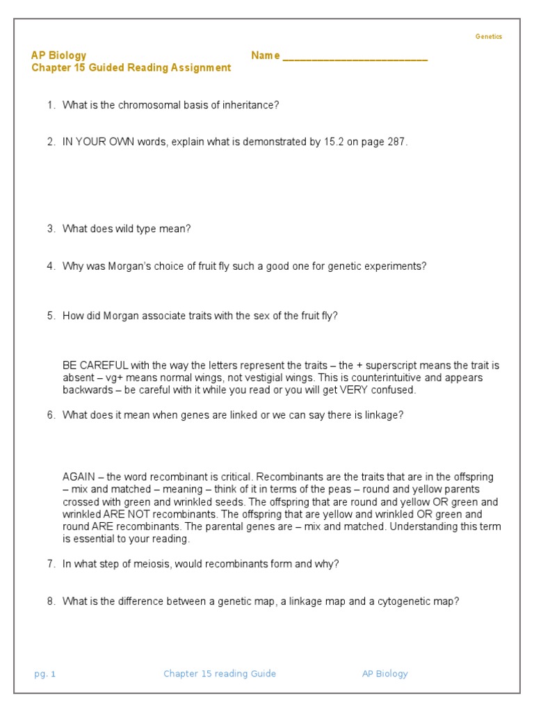 AP Biology Genetics Guided Reading | PDF | Genetic Linkage | Genetics