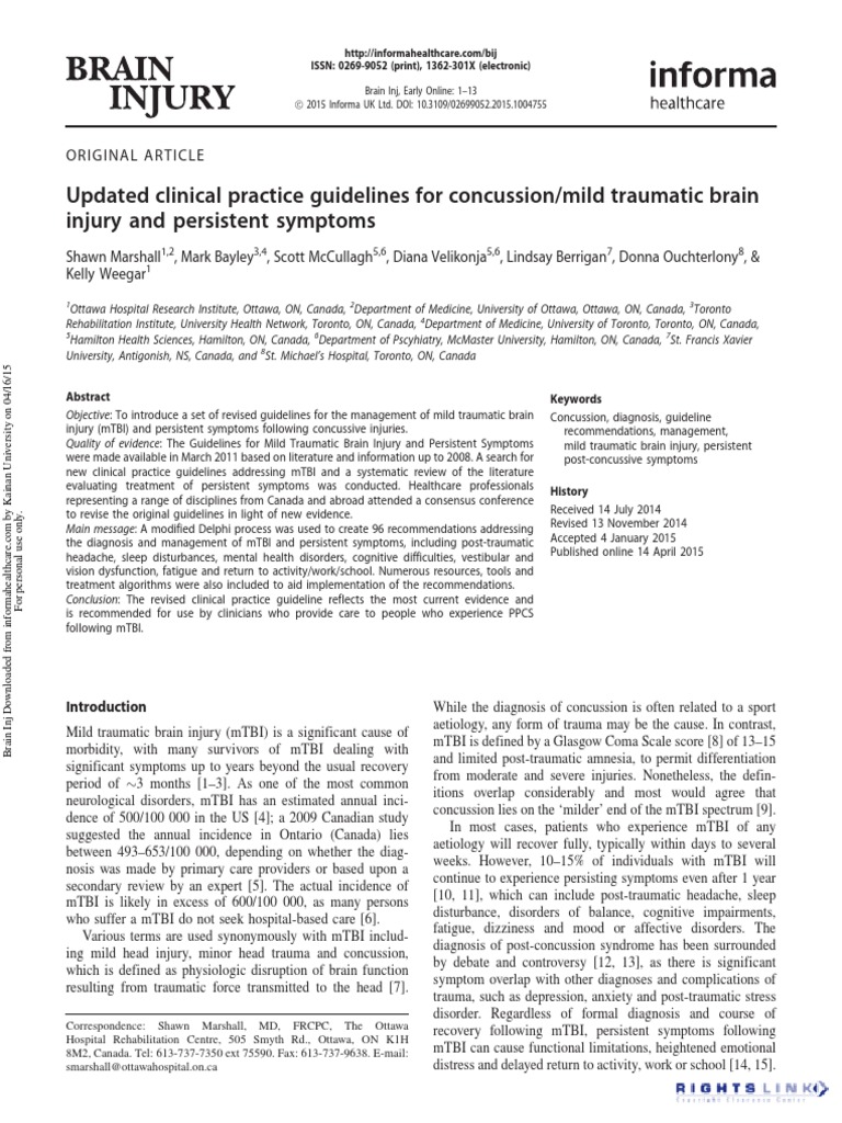 Updated Guidelines for Concussion Management | PDF | Concussion ...