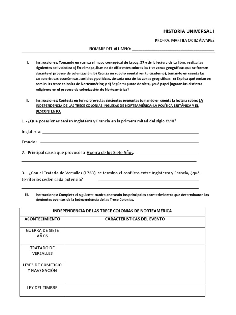 Actividades de La Independencia de las Trece Colonias de Norteamérica