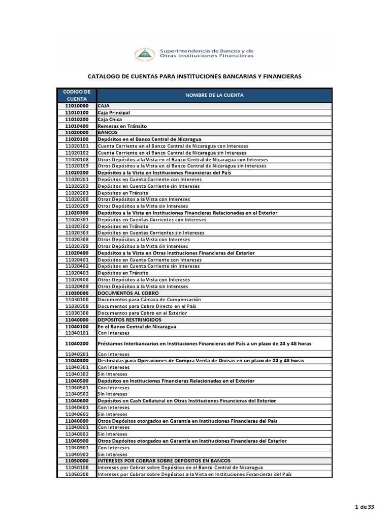 Catálogo de Cuentas para Instituciones Bancarias y Financieras | Deuda | Bancos centrales