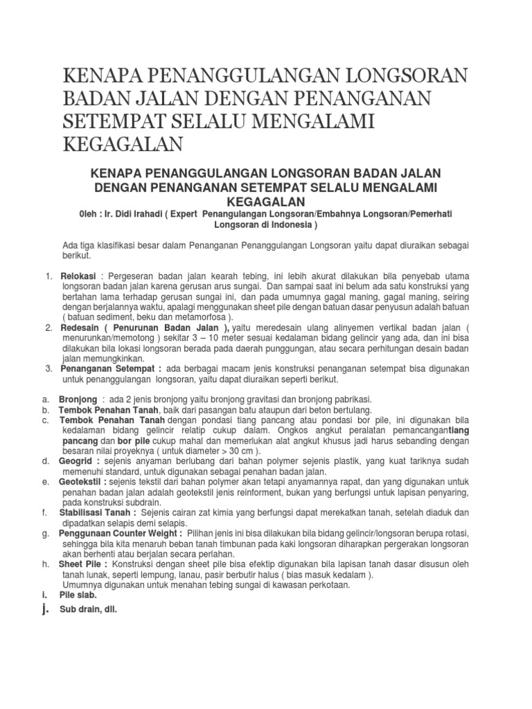 Kenapa Penanggulangan Longsoran Badan Jalan Dengan Penanganan Setempat ...