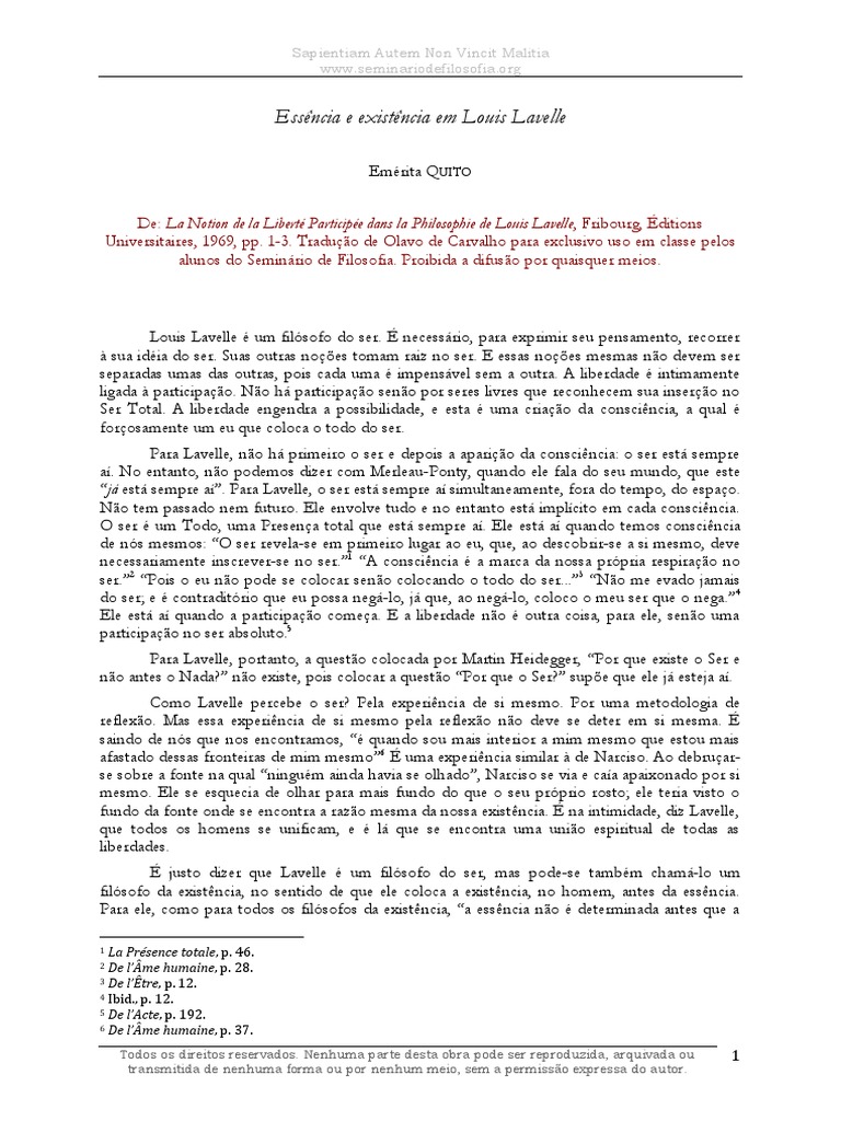 Emerita-Quito Essencia-Existencia Louis Lavelle | PDF | Liberdade ...