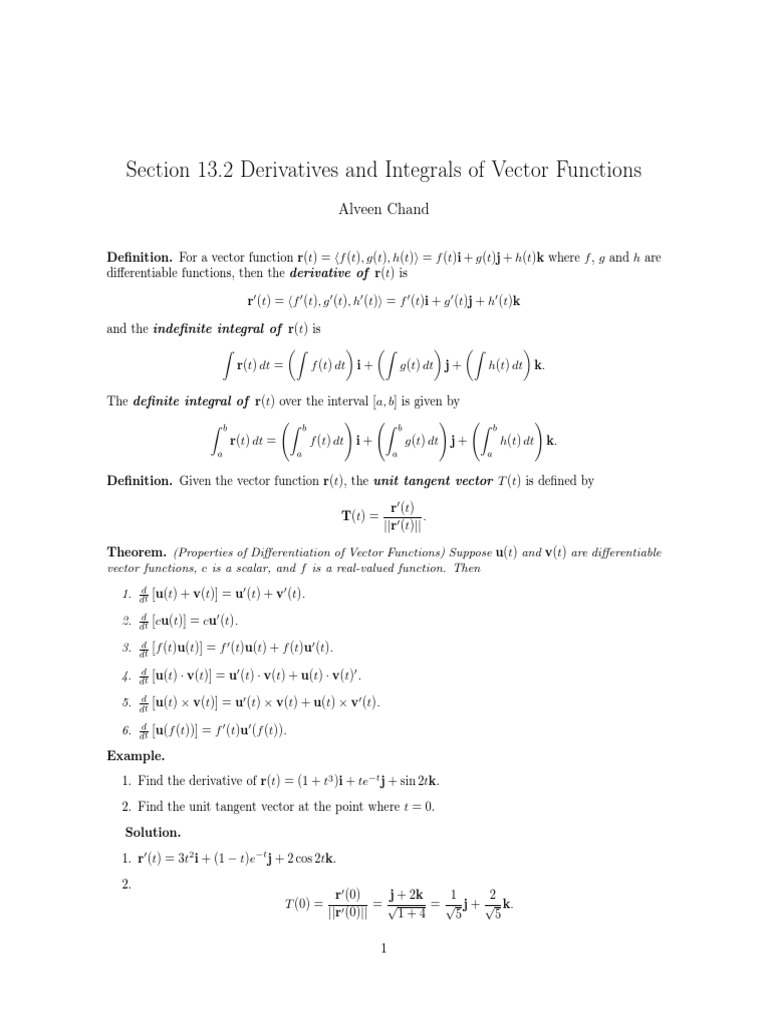 Section 13.2 Derivatives and Integrals of Vector Functions | PDF | Derivative | Integral