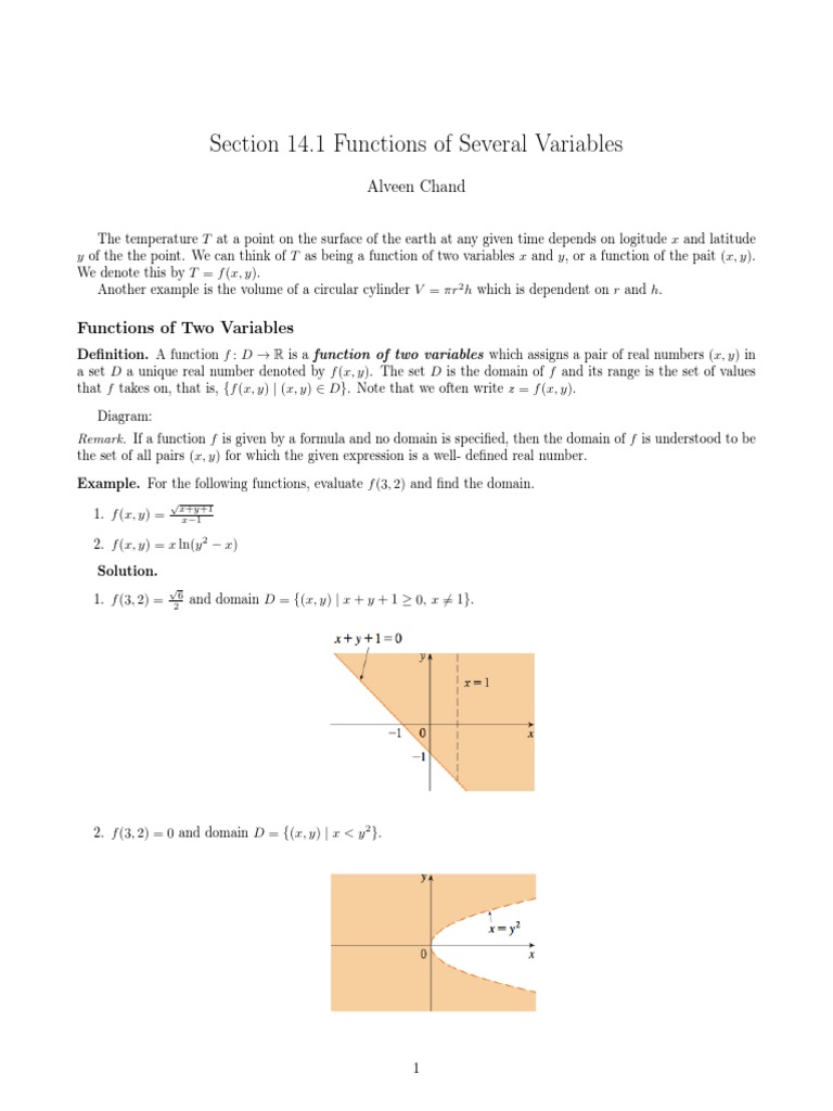 Section 14 1 Functions Of Several Variables Pdf Contour Line Function Mathematics