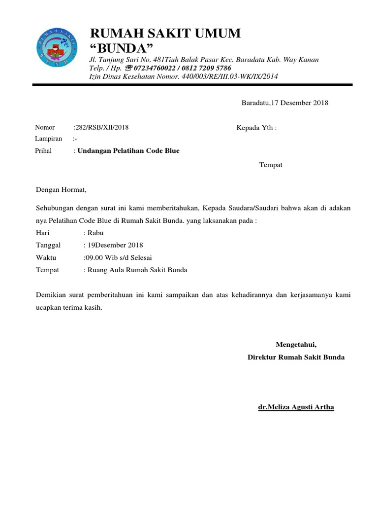 Surat Undangan Pelatihan Code Blue | PDF