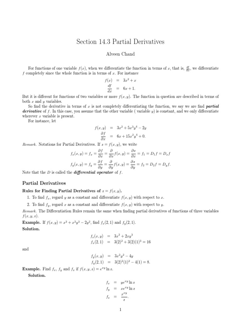 Section 14.3 Partial Derivatives | PDF | Derivative | Waves