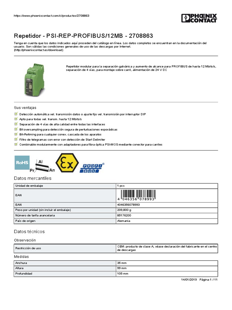 Repetidor - PSI-REP-PROFIBUS/12MB - 2708863 | PDF | Fibra óptica ...