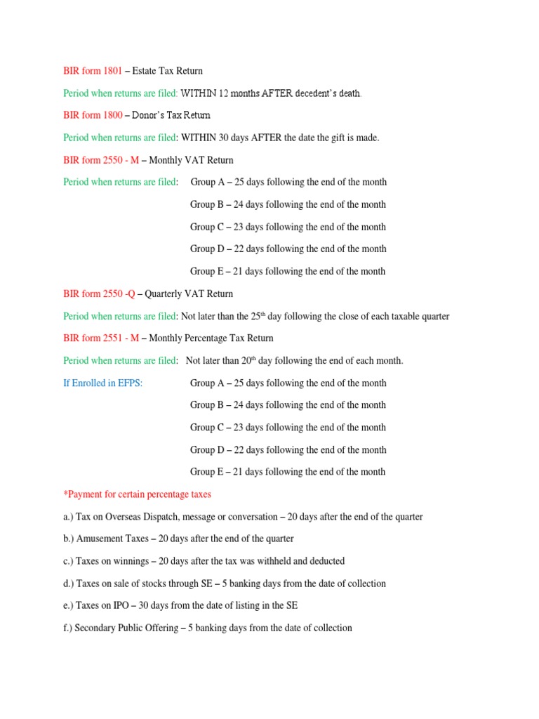 Period When Returns Are Filed: BIR Form 1801 | PDF | Capital Gains Tax ...