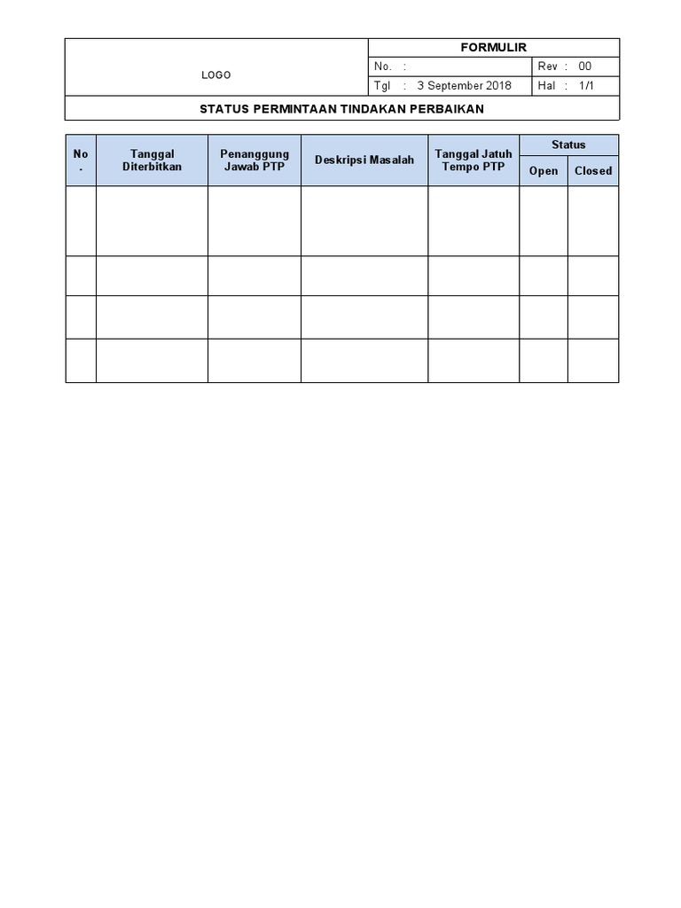 Contoh Status Permintaan Tindakan Perbaikan | PDF