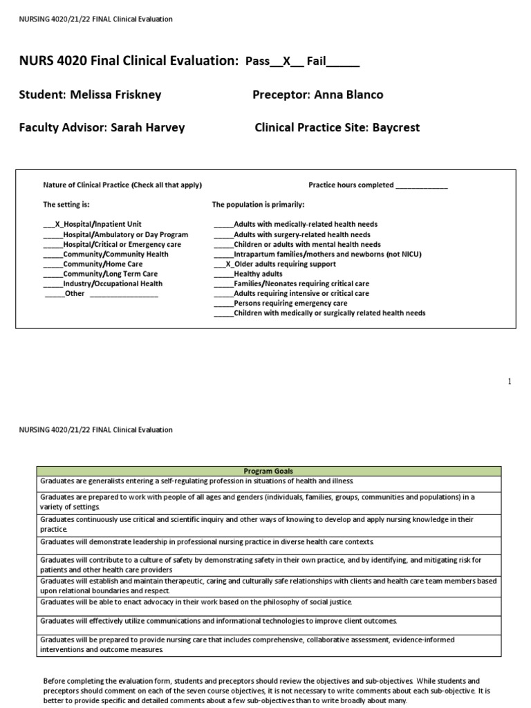 Proofed - Final - Clinical Evaluation 4020-21-22 - 1 | Download Free PDF | Nursing | Patient