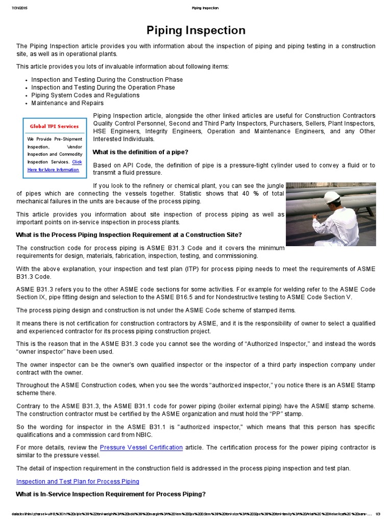 Piping Inspection: TPI Services | PDF | Pipe (Fluid Conveyance ...