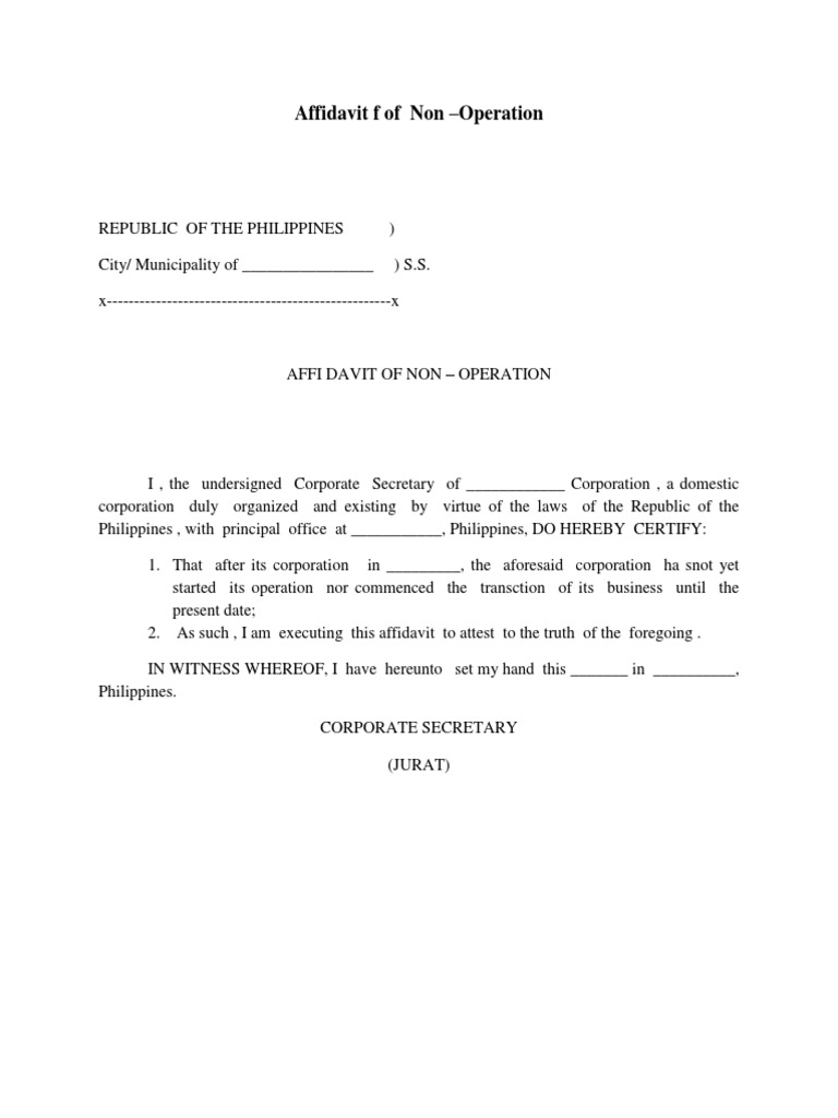 Affidavit of Non-Operation for Corporations | PDF | Business