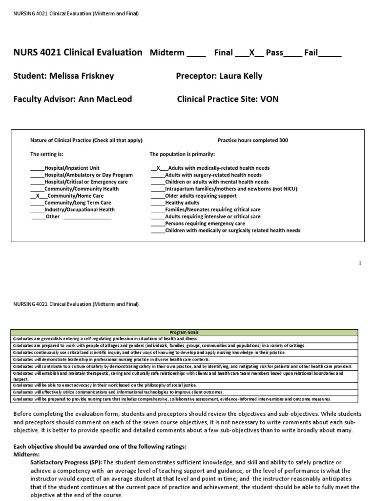 Proofed - Nurs 4021 Final Evaluation | PDF | Nursing | Health Care