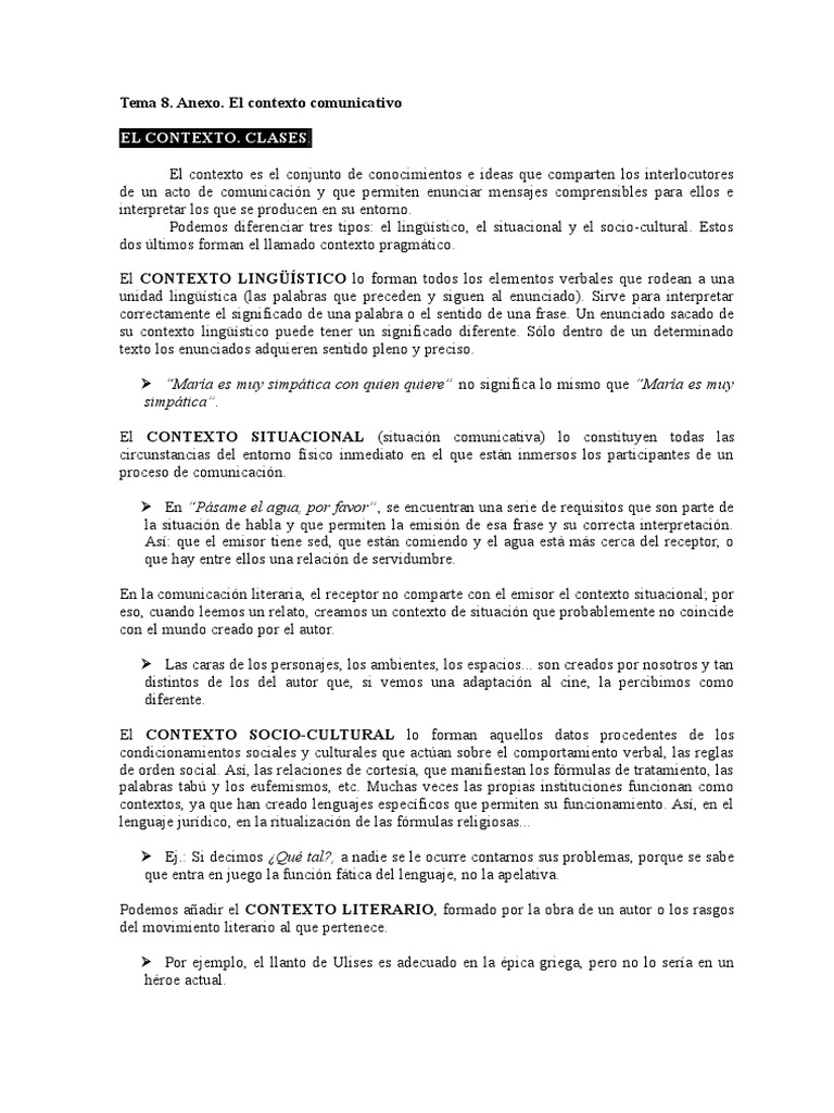 Tema 8. Anexo. El Contexto Comunicativo | PDF | Contexto (uso del ...