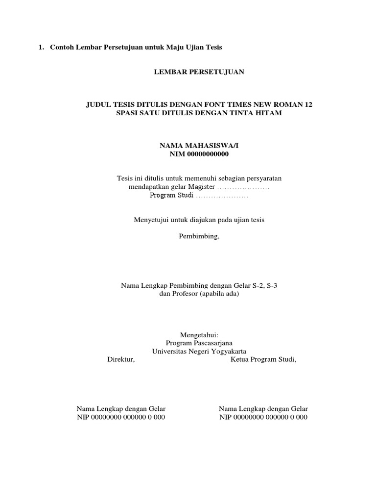 Contoh Format Lembar Persetujuan Tesis Disertasi | PDF