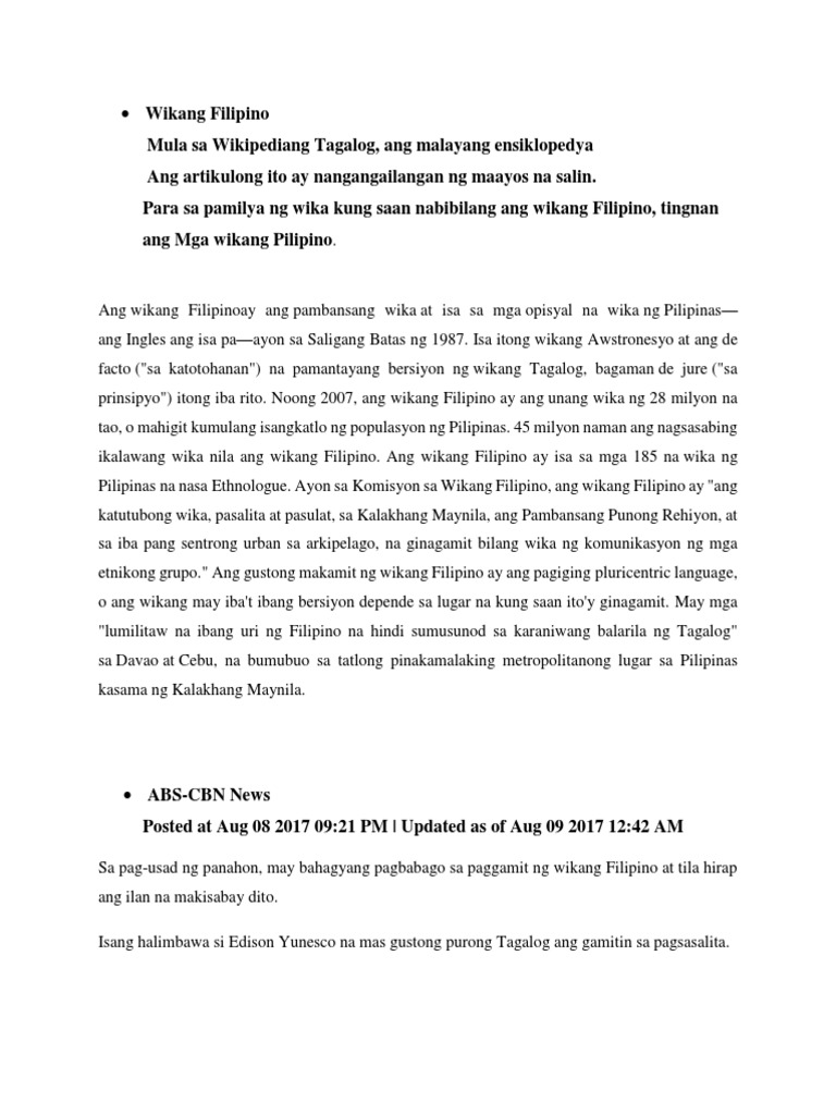 Wikang Filipino | PDF