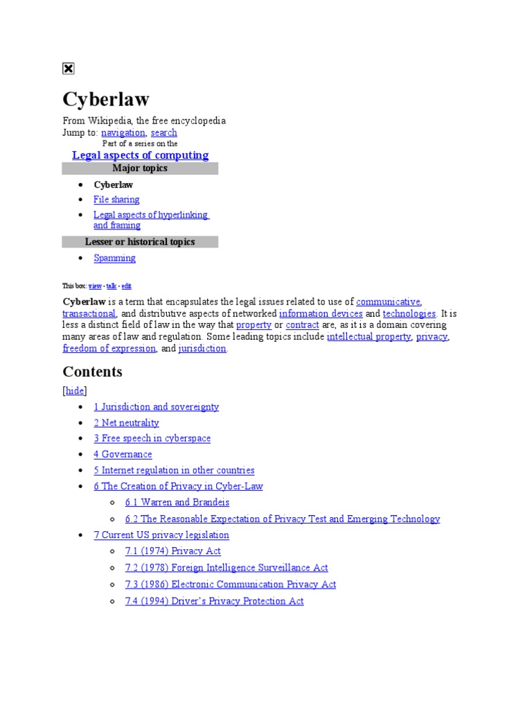 Cyberlaw: Legal Aspects of Computing | PDF | Foreign Intelligence ...
