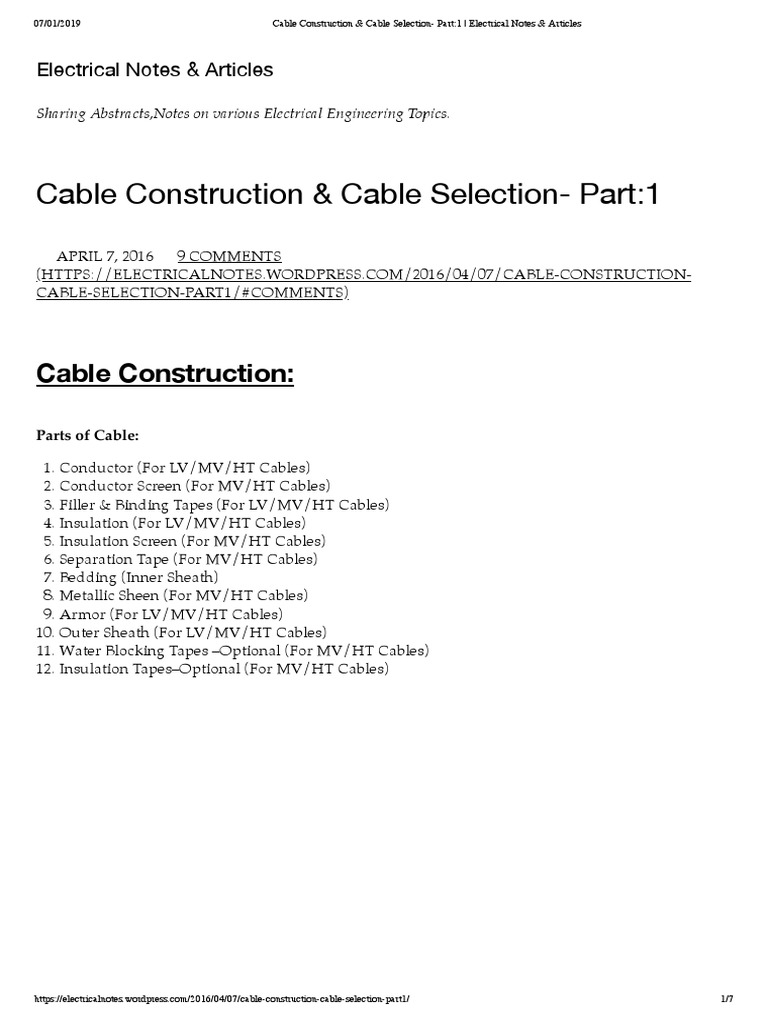 Cable Construction & Cable Selection - Part - 1 - Electrical Notes ...