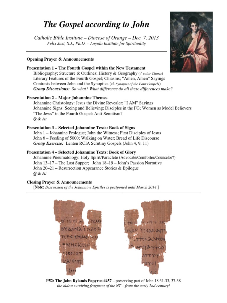 2013 12 07 Handouts John PDF | PDF | Gospel Of John | Resurrection Of Jesus