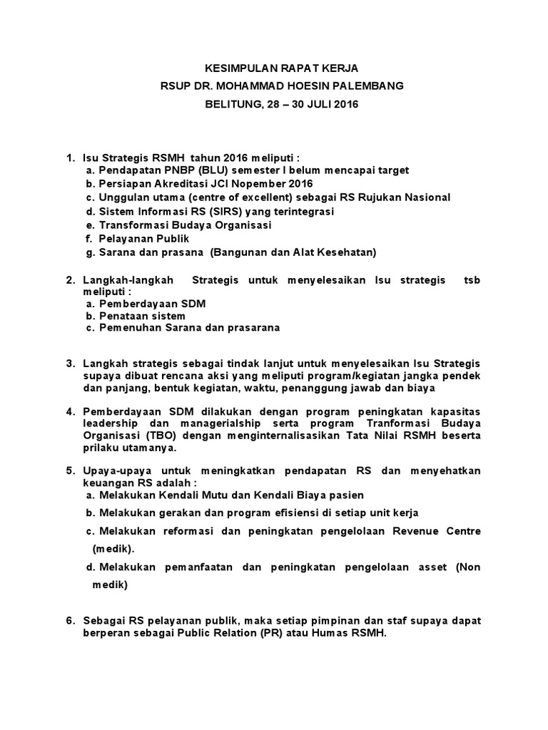Kesimpulan Rapat Kerja | PDF