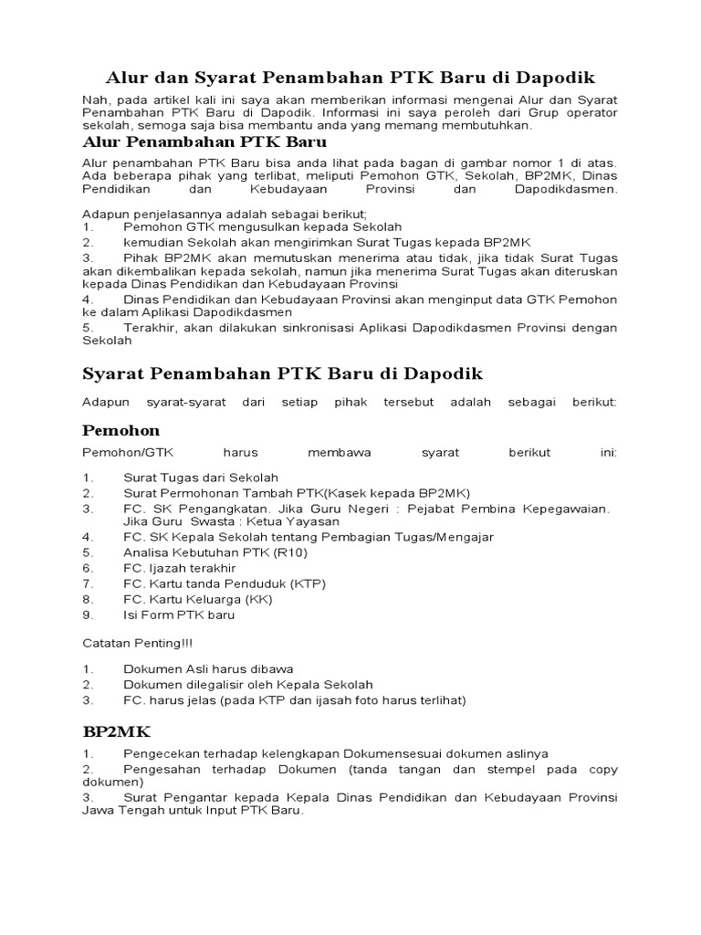 Alur Dan Syarat Penambahan PTK Baru Di Dapodik | PDF