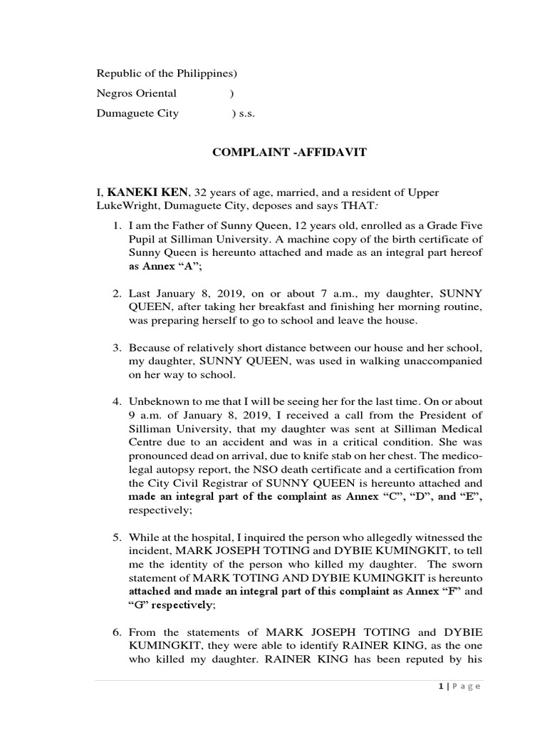 Complaint Affidavit sAMPLE | PDF | Legal Procedure | Crime & Violence
