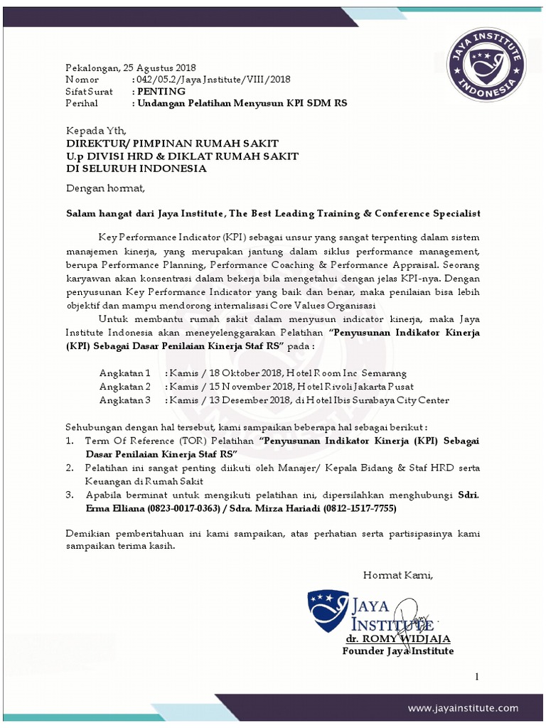 Tor Pelatihan Kpi PDF | PDF