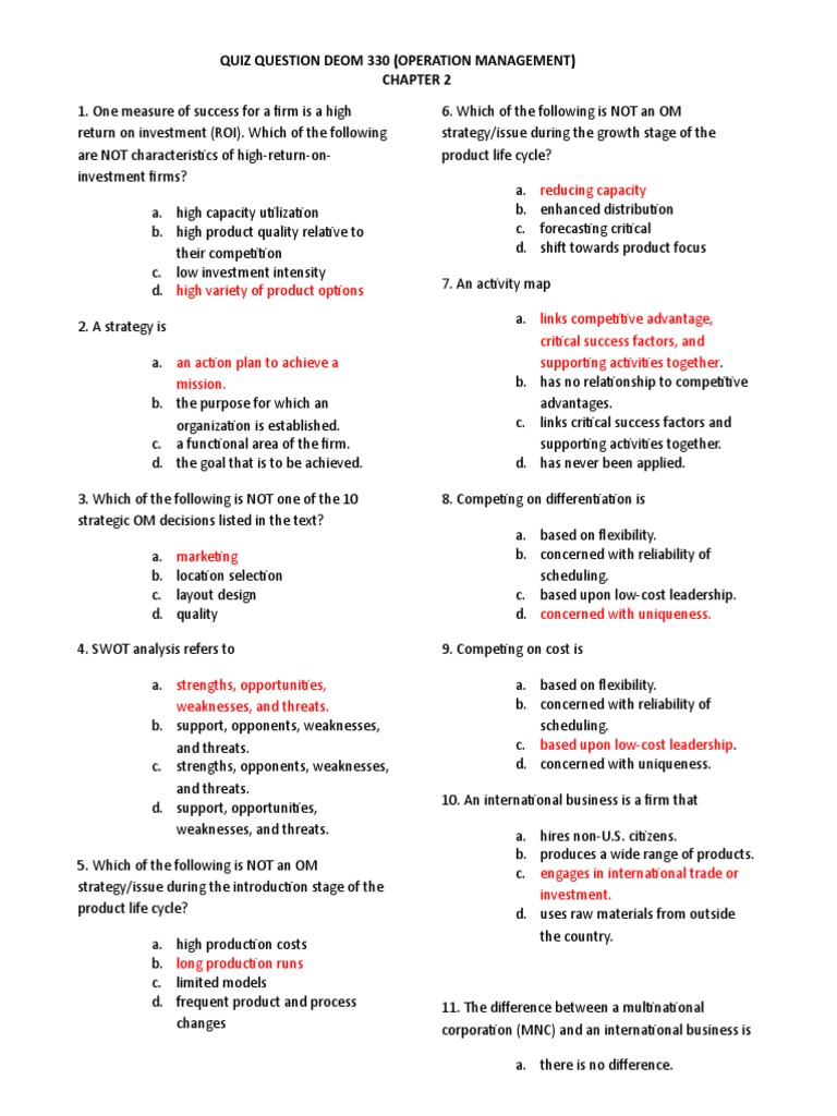 Analysis of Key Concepts from Chapter 2 of Operations Management | PDF ...