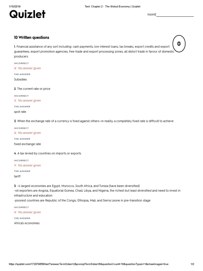 2 Writing Test - Chapter 2 - The Global Economy - Quizlet Solution ...