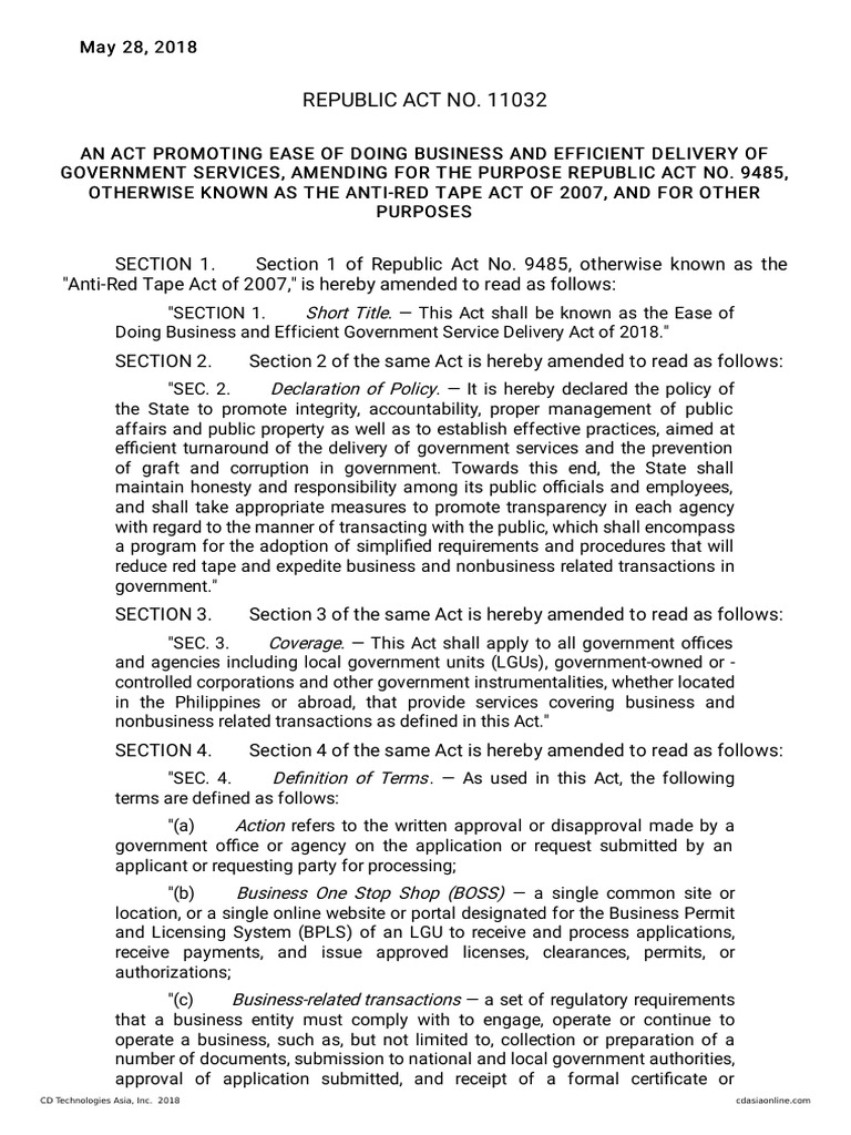 Ease of Doing Business Act of 2018 | PDF | License | Regulatory Compliance